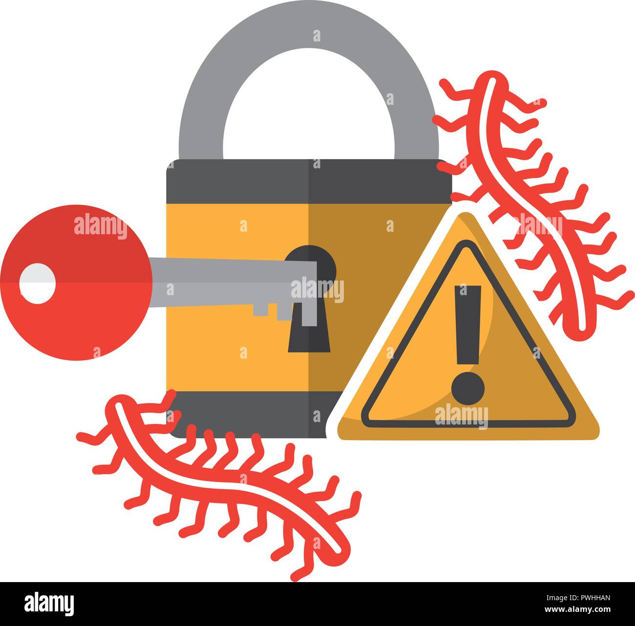 security padlock worm key alert data protection vector illustration ...