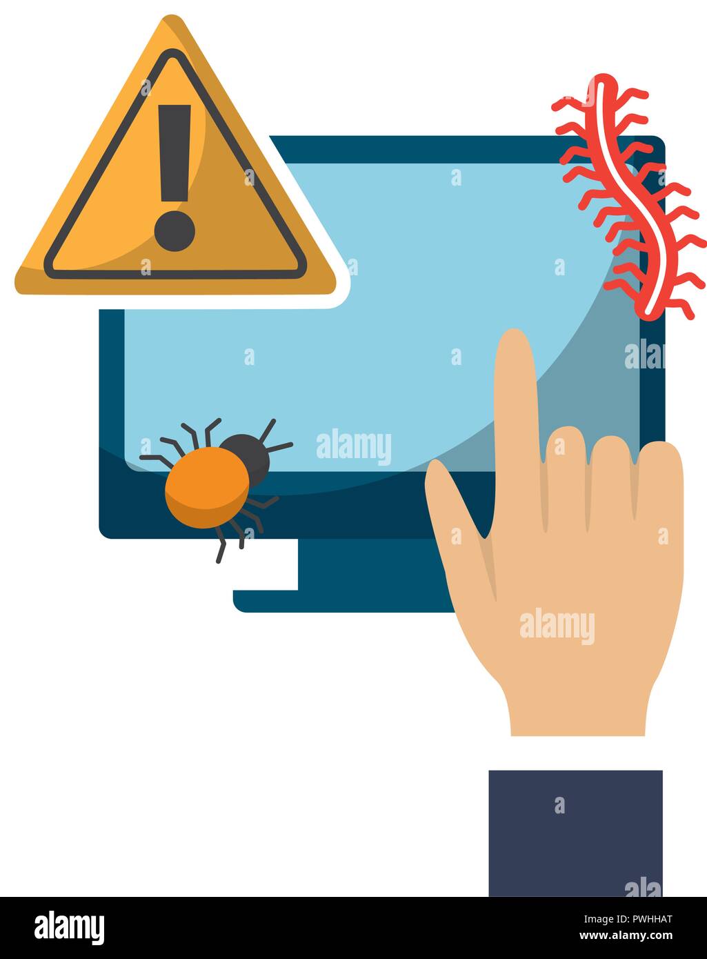 hand computer virus attack alert data protection vector illustration ...
