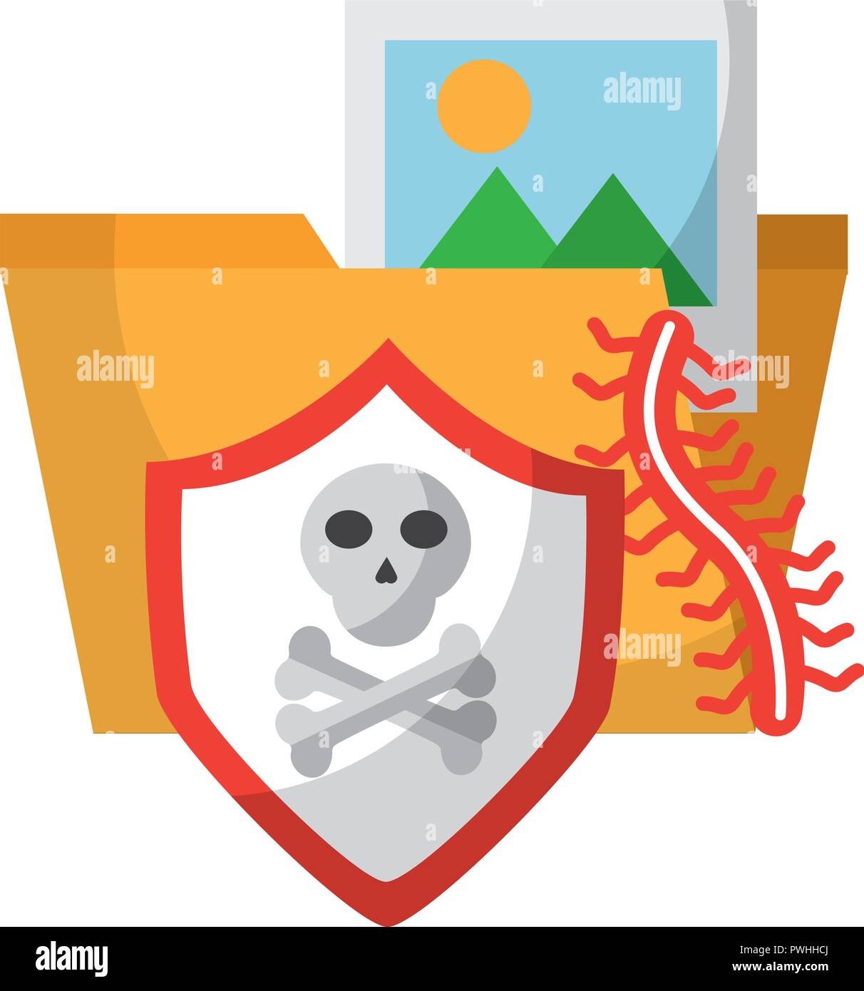 data protection shield danger file picture vector illustration Stock ...