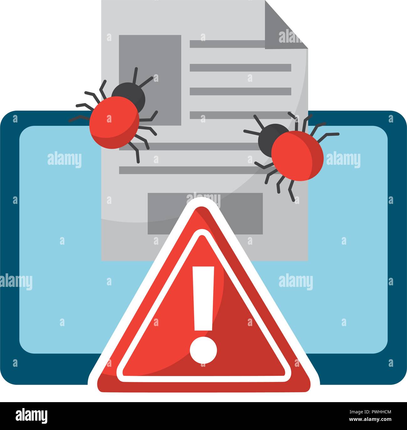 data protection tablet computer alert sign file virus vector ...