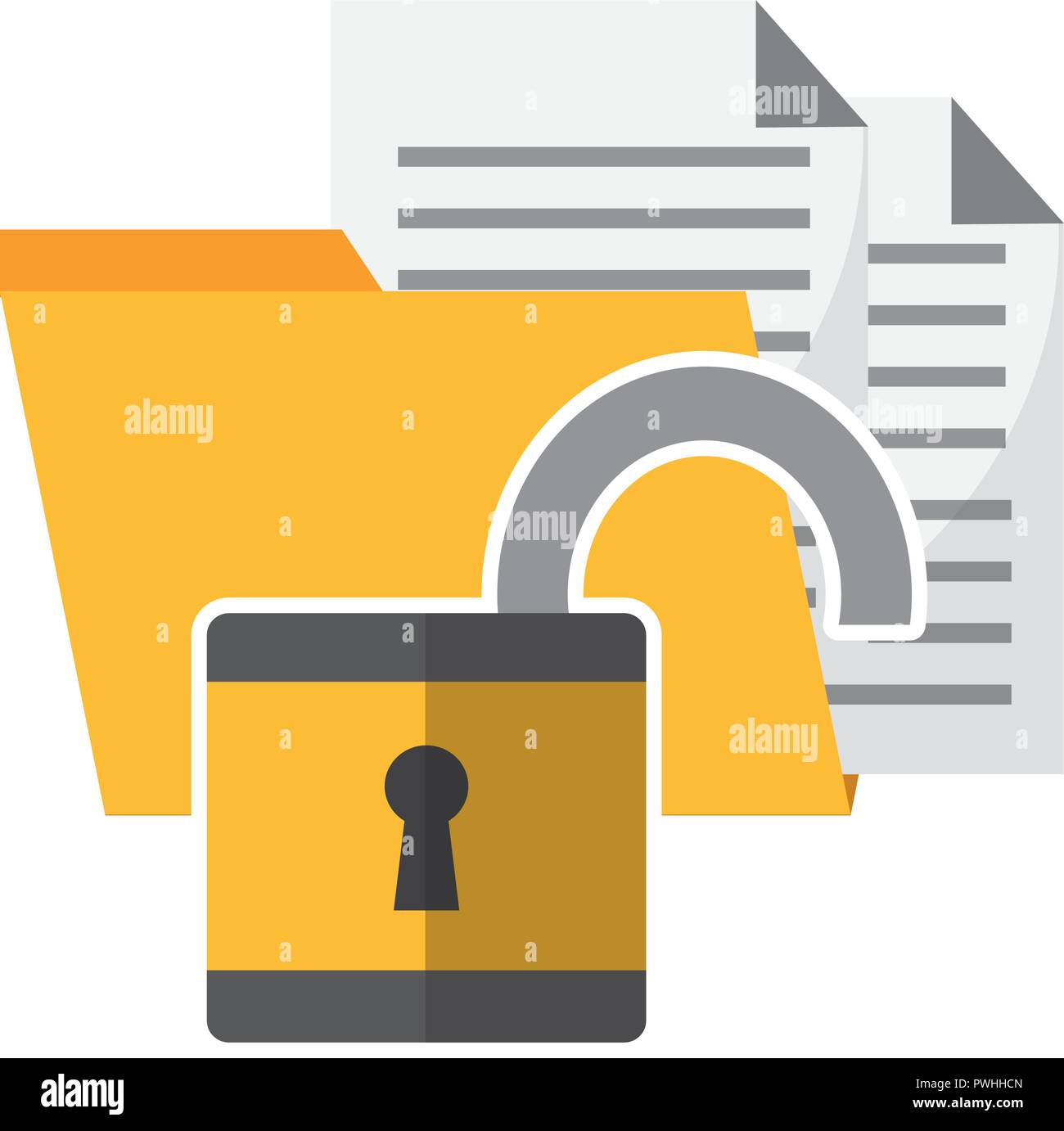 data protection fodler file documents open padlock vector illustration ...
