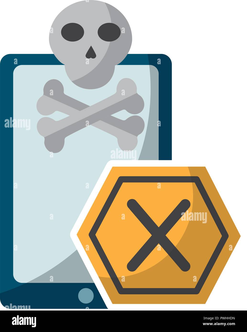 smartphone skull danger alert board vector illustration Stock Vector ...