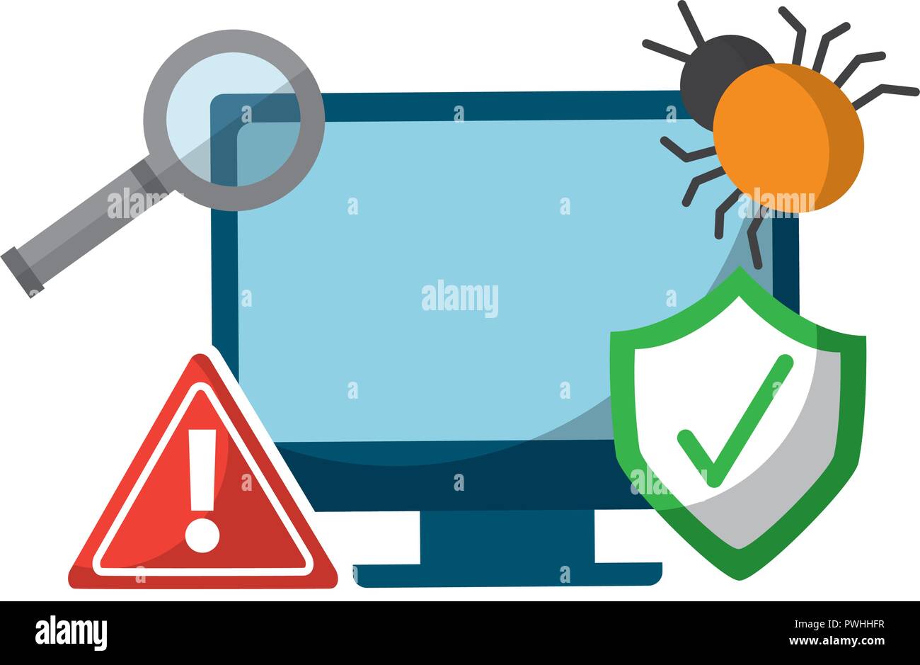 data protection computer virus magnifying glass alert vector ...
