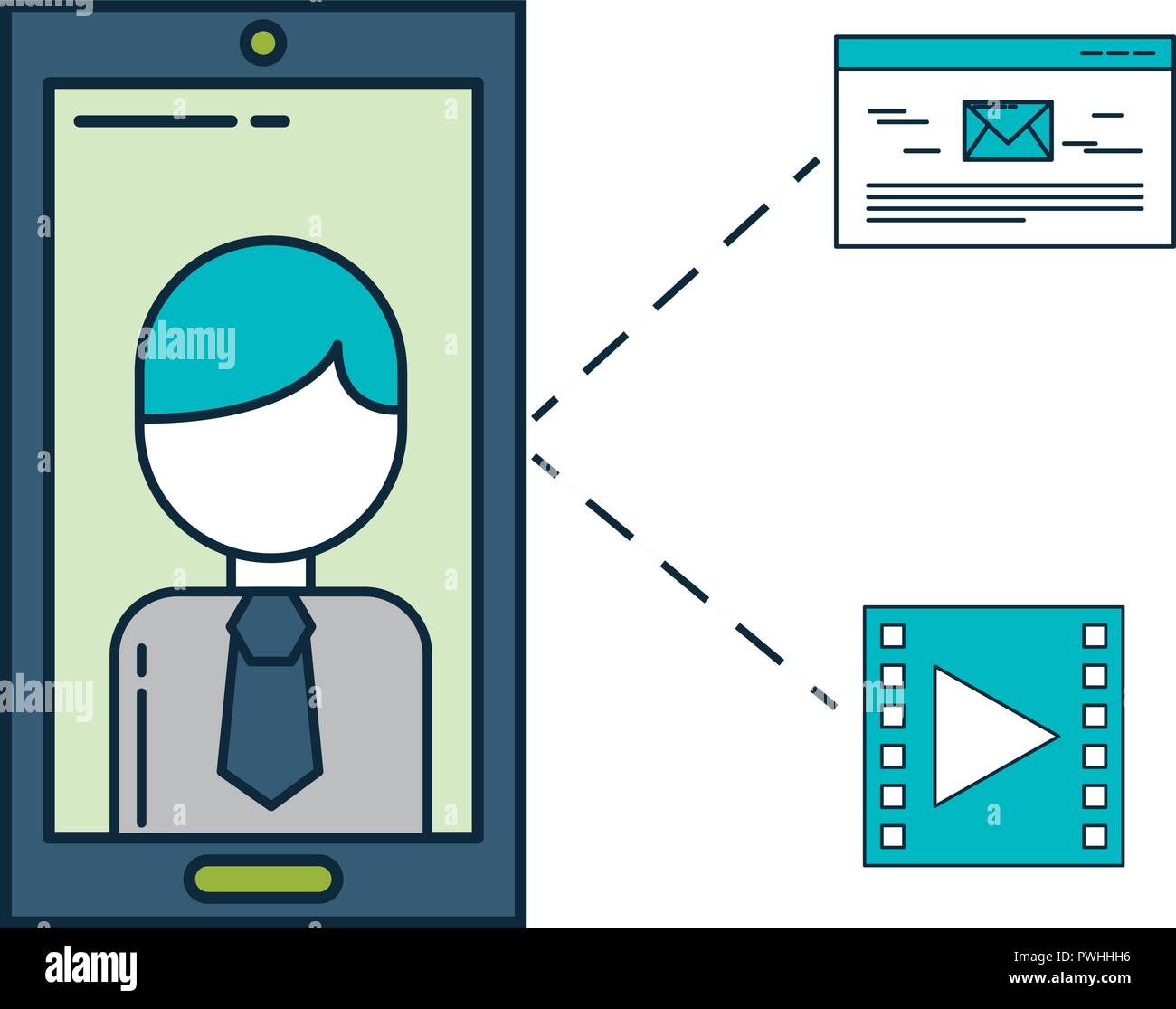 business character email and video smartphone vector illustration Stock ...