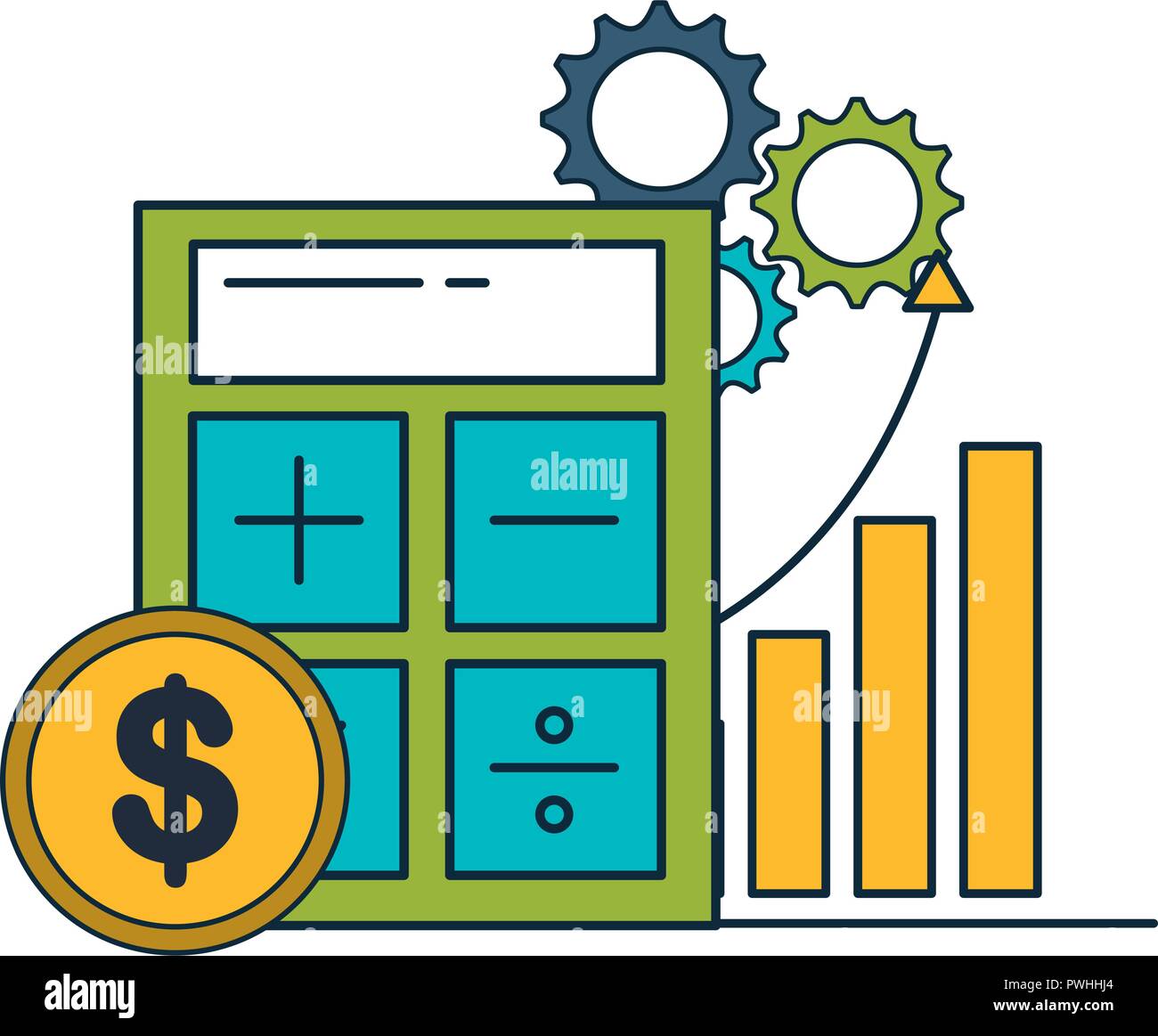 business calculator statistics chart coin money vector illustration ...