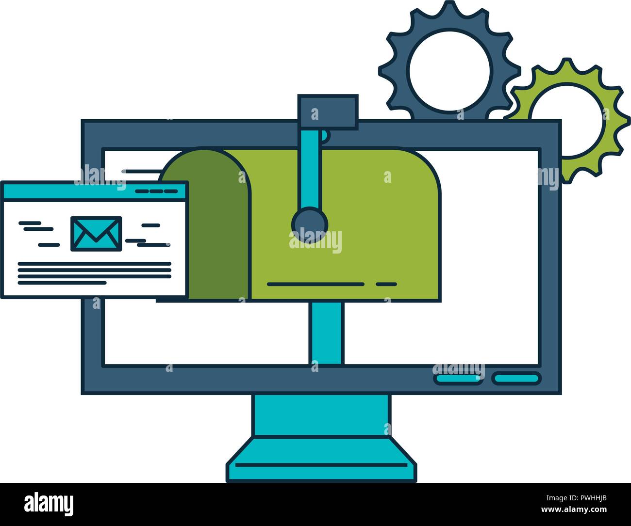 business computer email message gears work vector illustration Stock ...