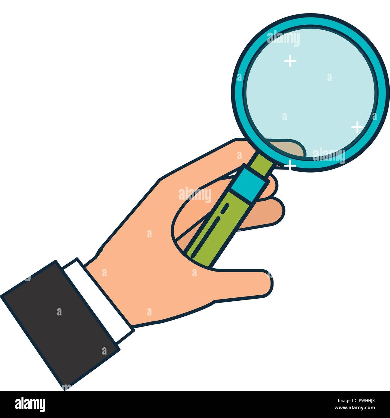 hand with magnifying glass search discovery vector illustration Stock ...