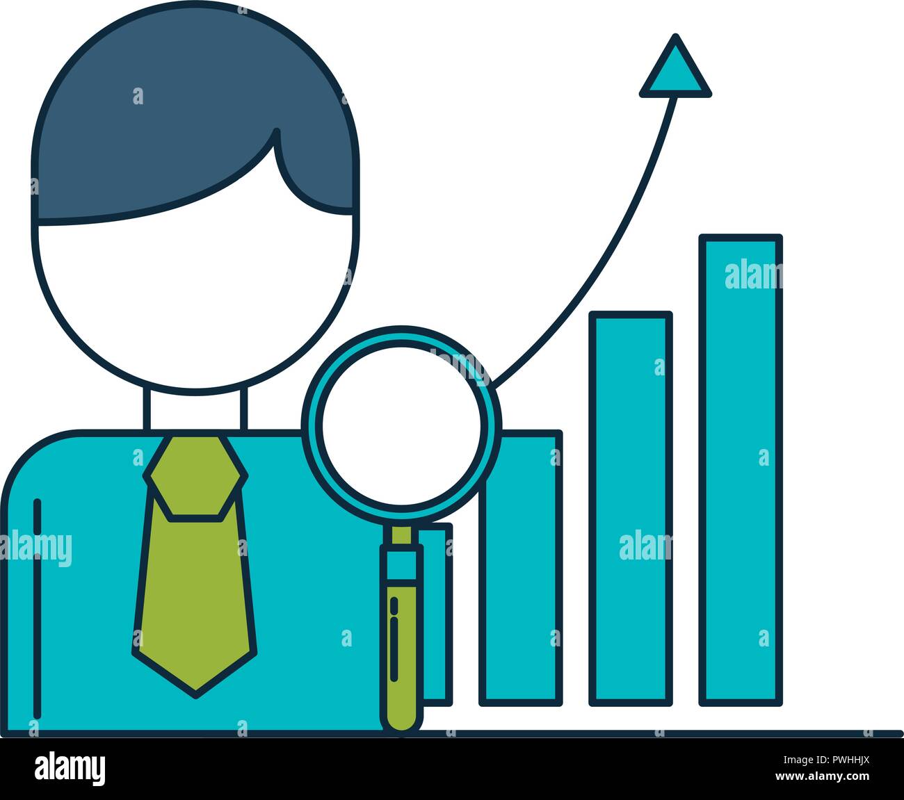 business character statistics chart magnifying glass vector ...
