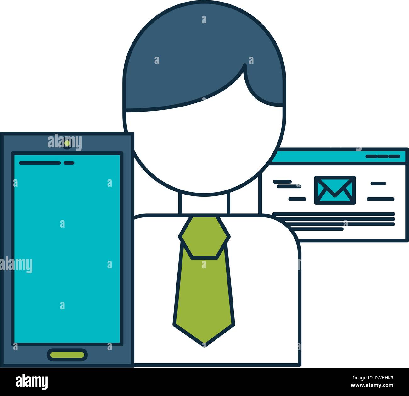 business character smartphone email communication vector illustration ...