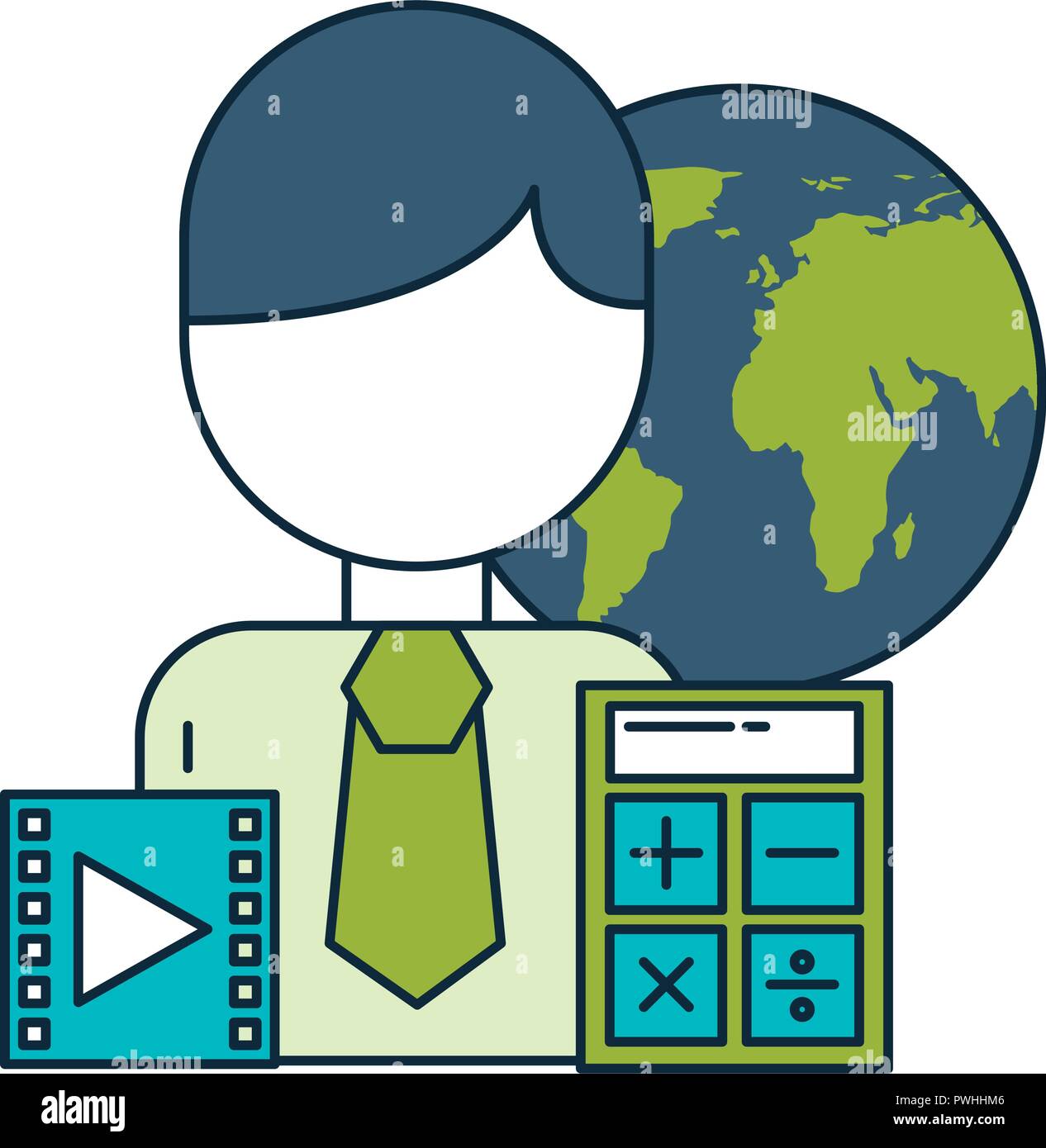 business character calculator world financial vector illustration Stock ...