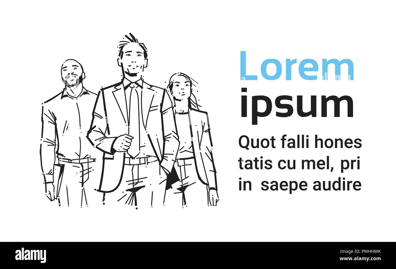 Sketch businesspeople team step forward on white background ...