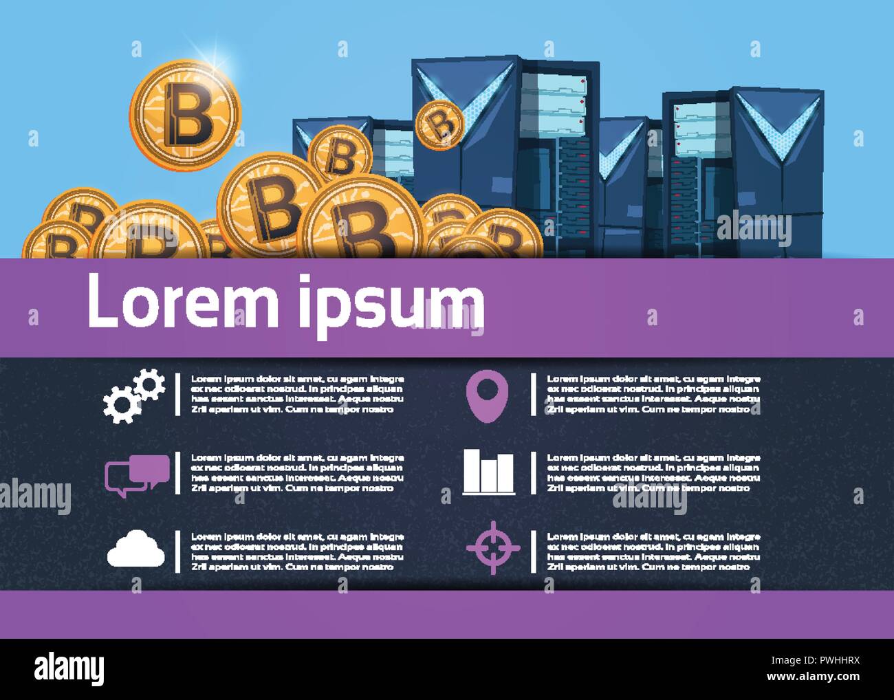data storage bitcoin center hosting server infographic communication ...