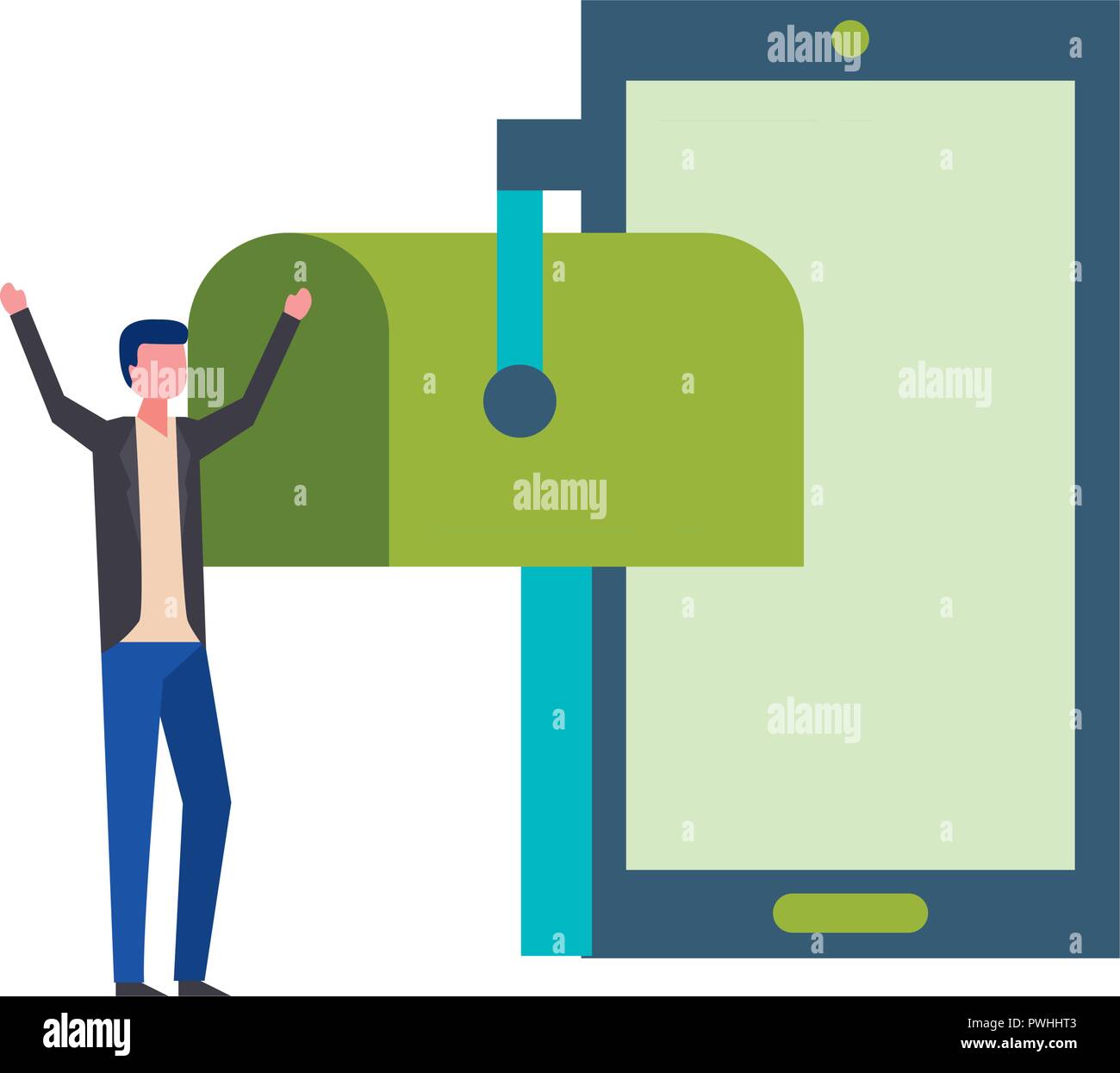 business character smartphone email message vector illustration Stock ...