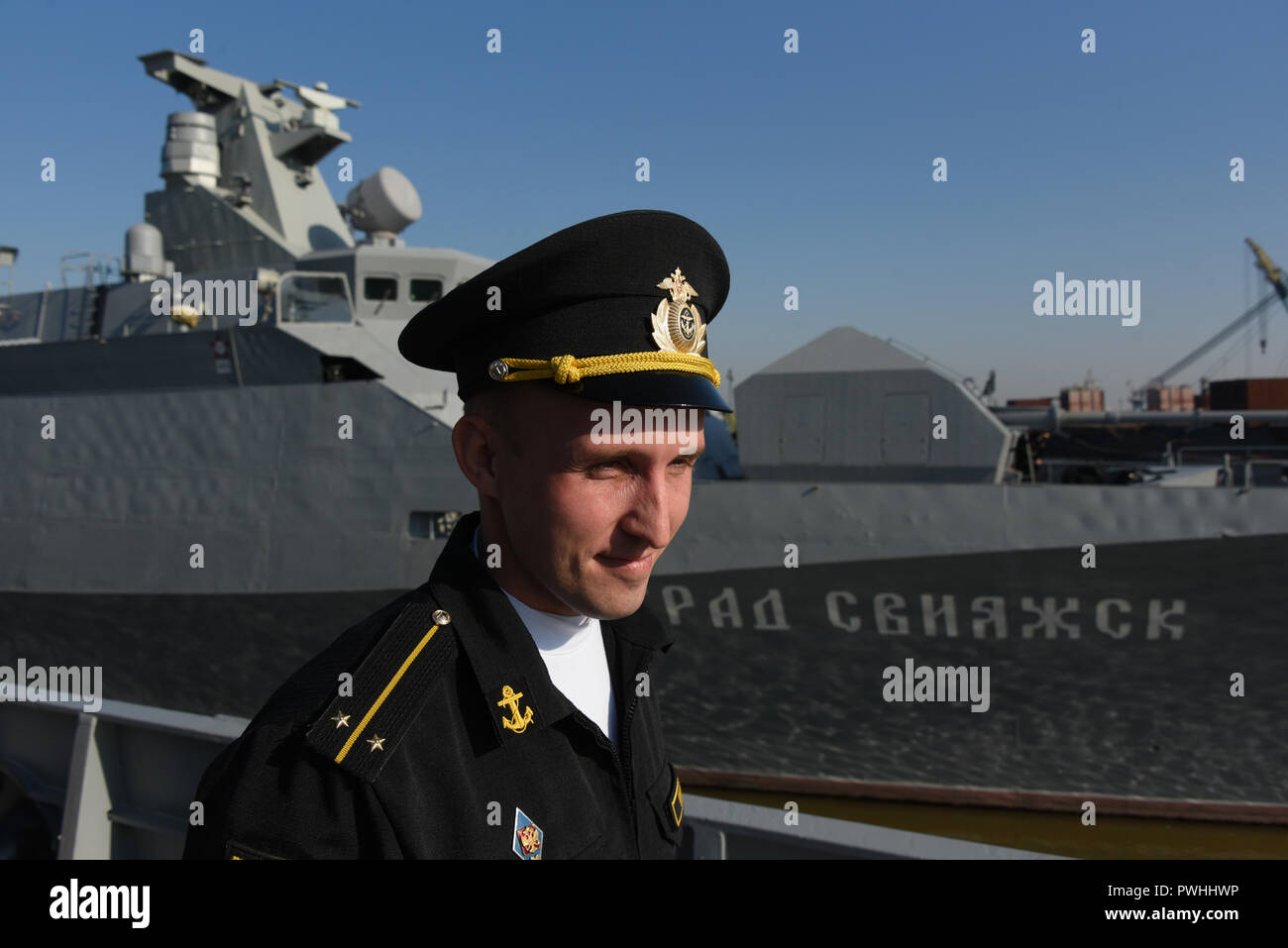 Russian Navy officers aboard corvette warship at the Caspian Flotilla’s ...