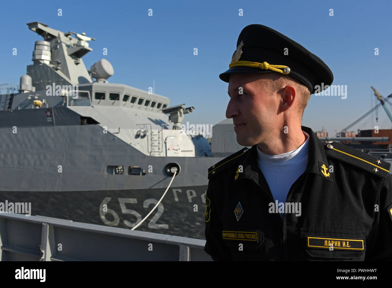 Russian Navy officers aboard corvette warship at the Caspian Flotilla’s ...