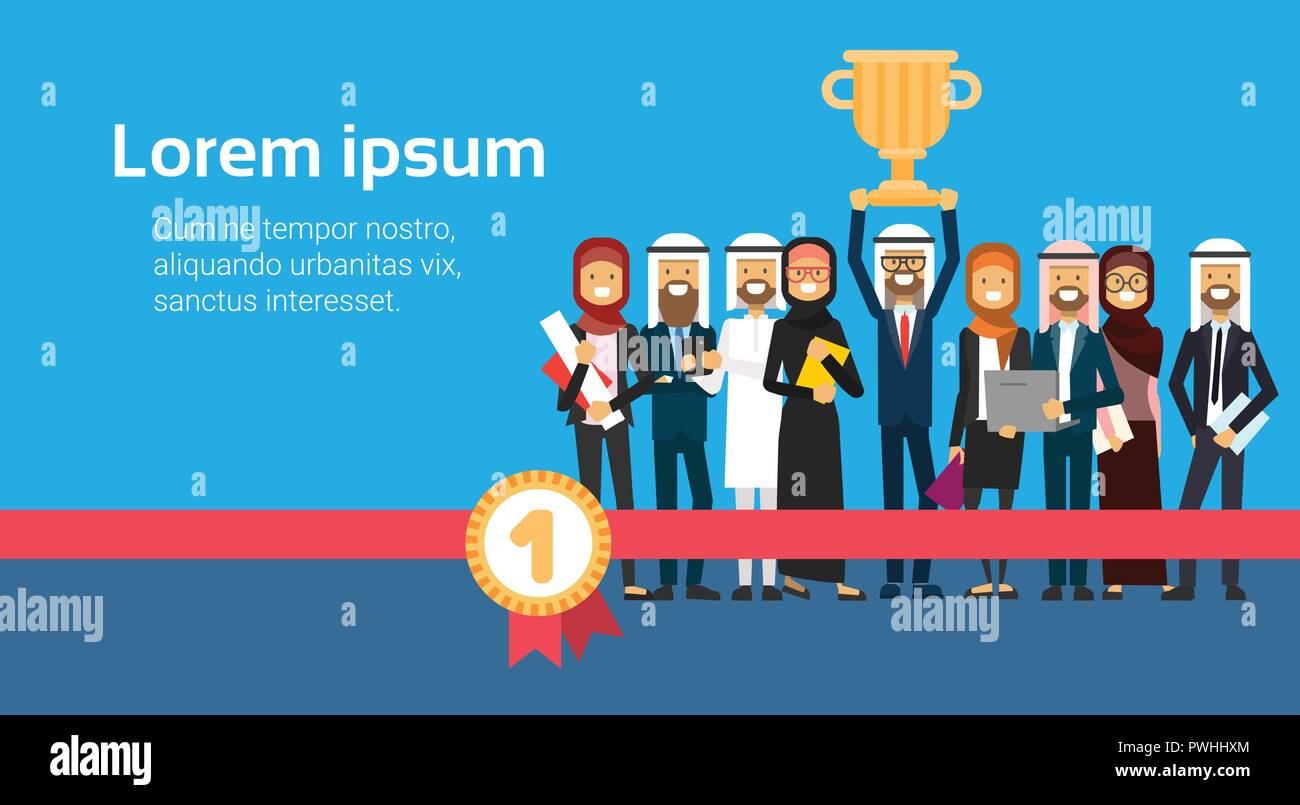 arabic businessman hold prize winner cup in hand, successful arab ...