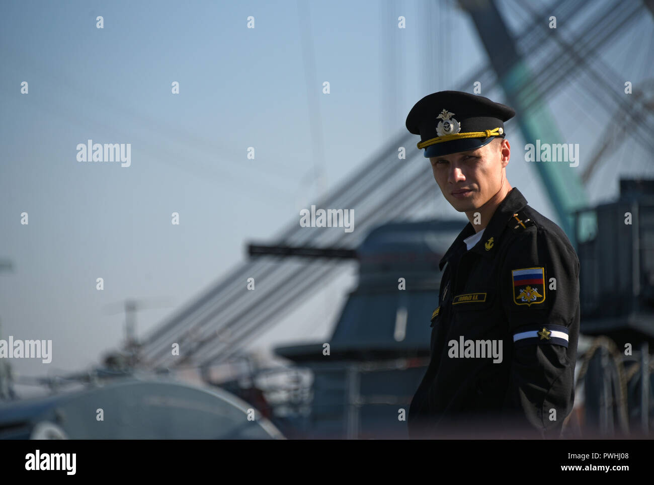 Russian Navy officers aboard corvette warship at the Caspian Flotilla’s ...