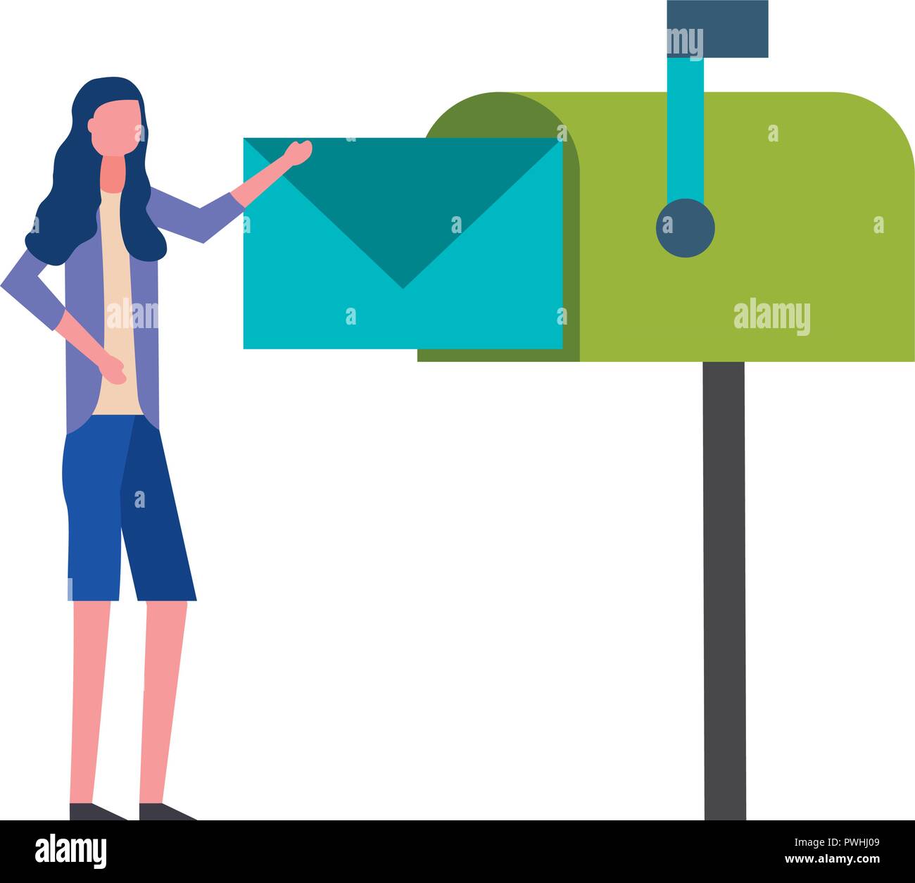 businesswoman with email message communication vector illustration ...