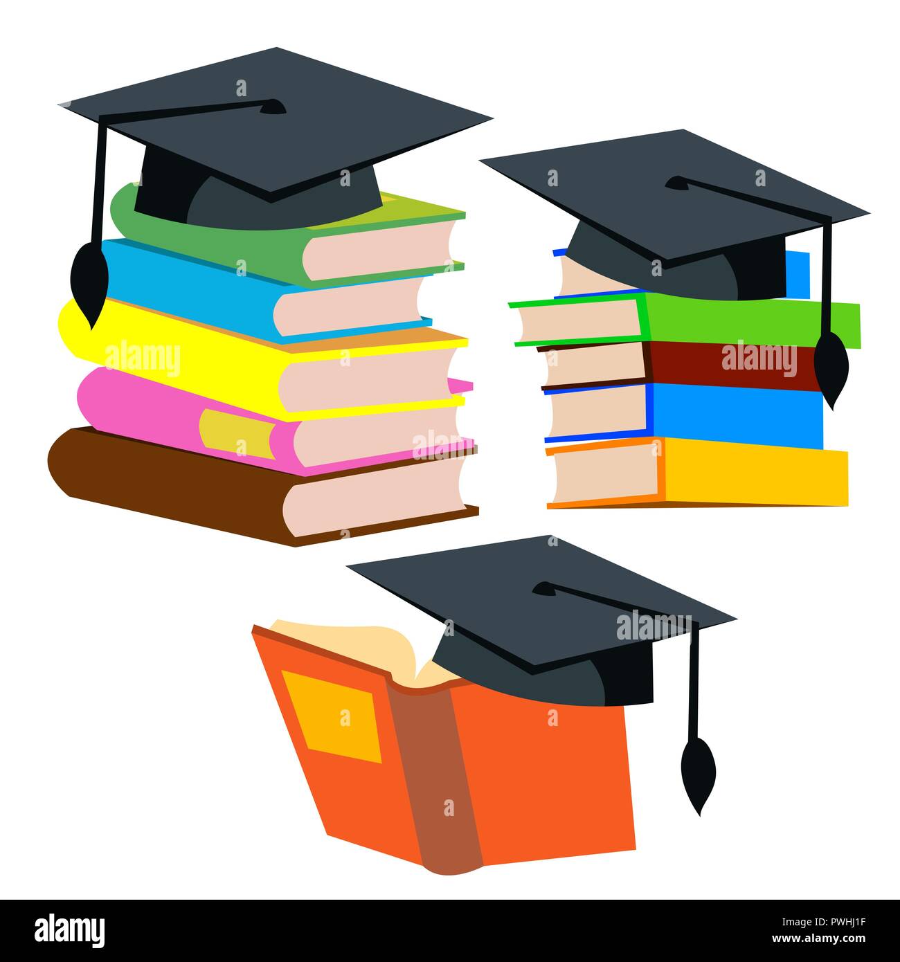 Graduation Cap On Top Of A Stack Of Books Vector Isolated Illustration
