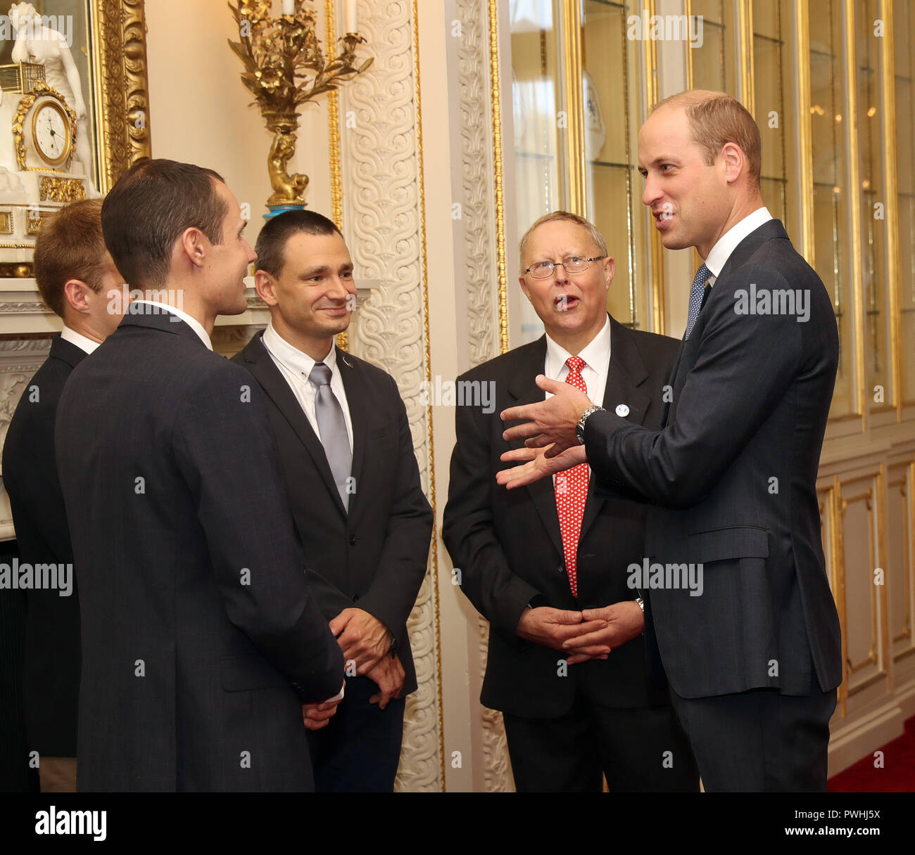 The Duke of Cambridge, with (left to right) Connor Roe, Chris Jewell ...