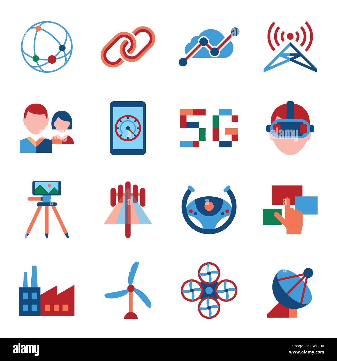 Digital vector mobile technology simple icons set collection flat style ...
