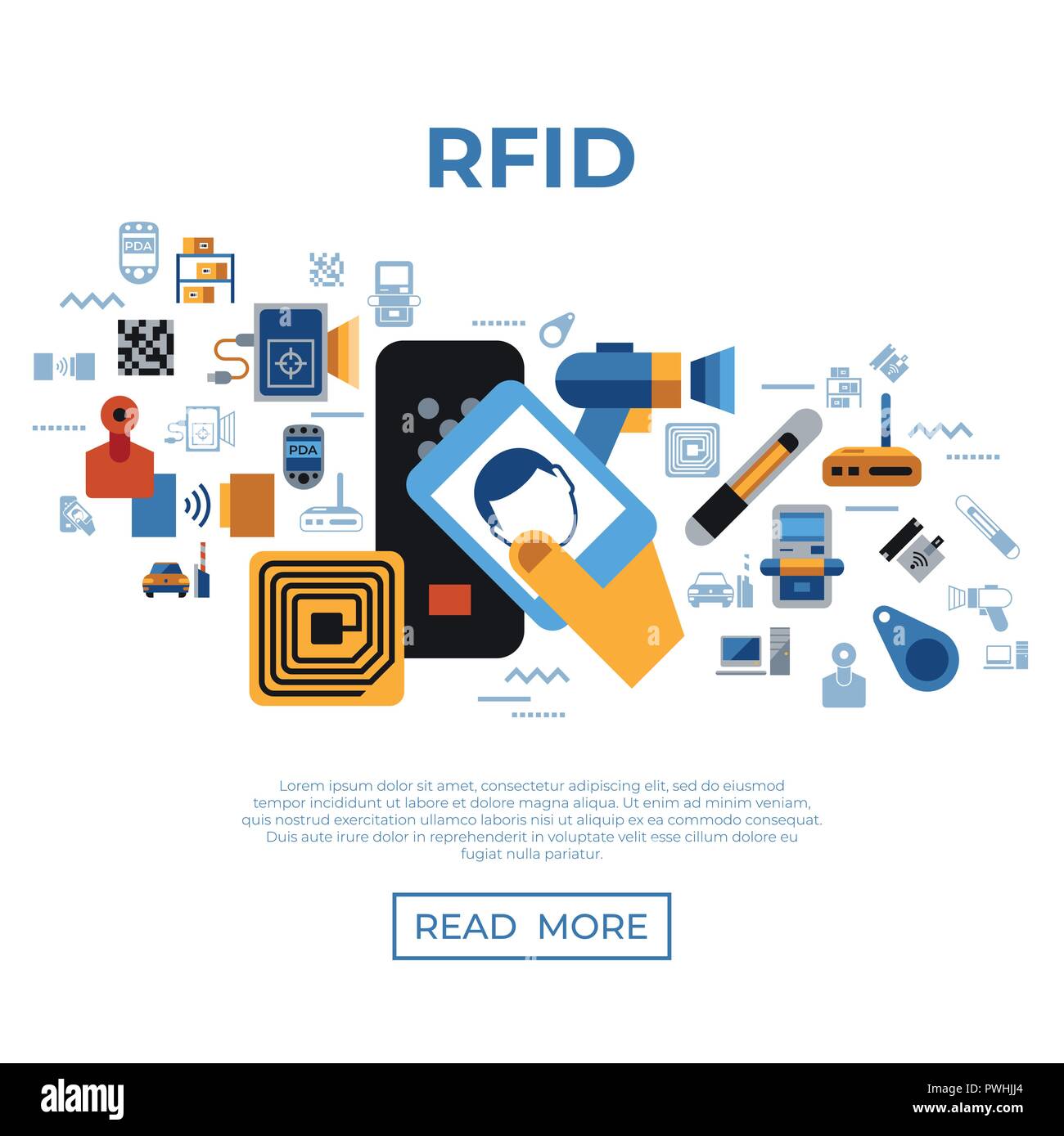 Digital vector rfid radio frequency identification chip simple icons ...