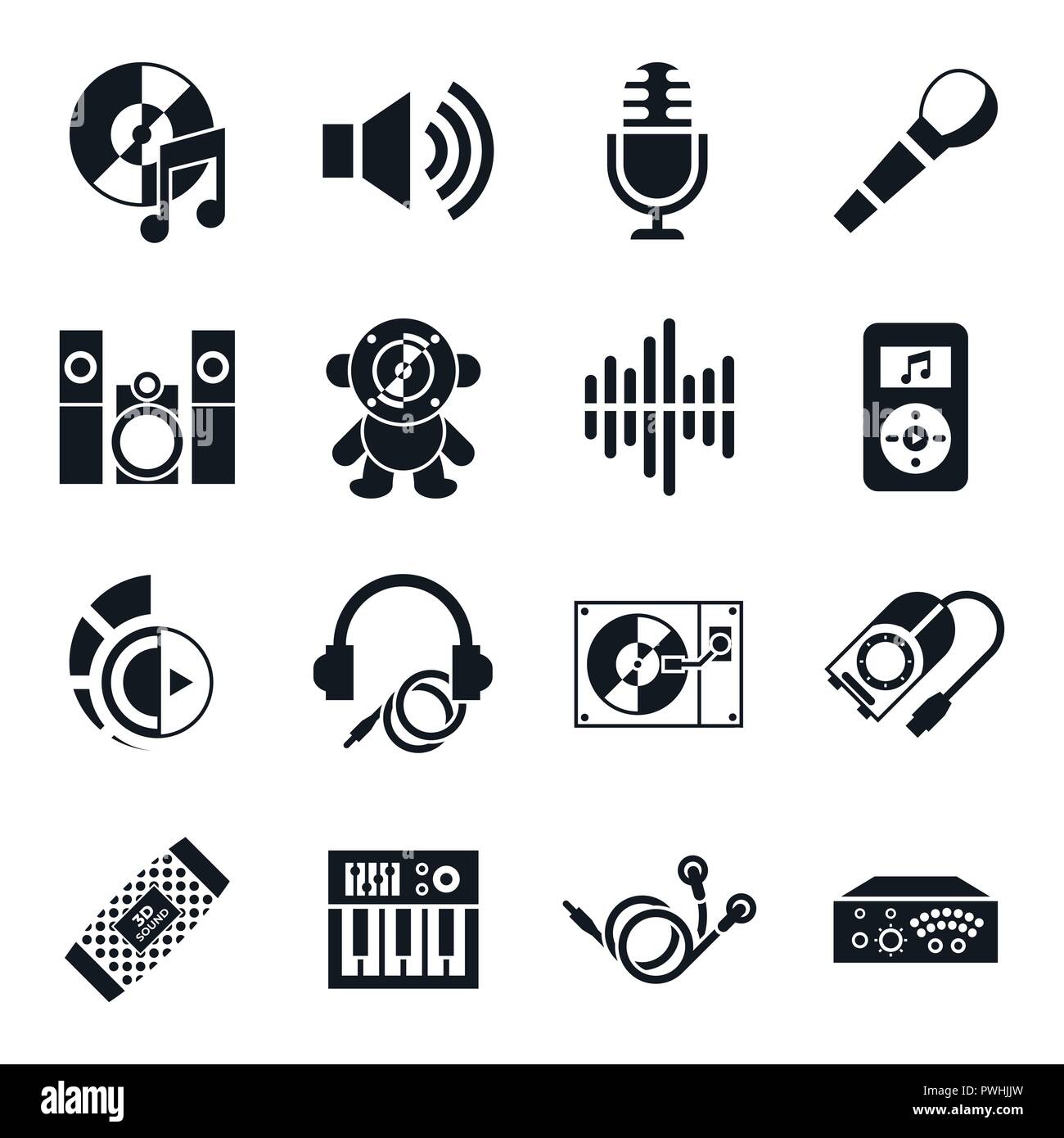 Digital vector studio sound music design and instruments simple icons ...
