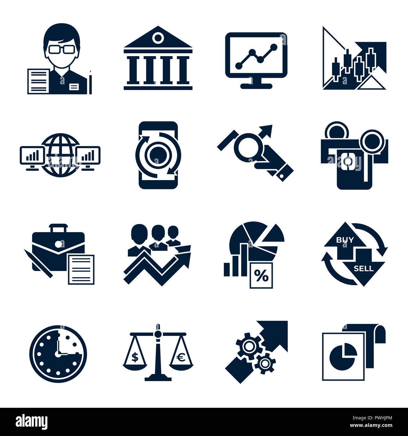 Digital vector financial trading market exchange simple icons set ...