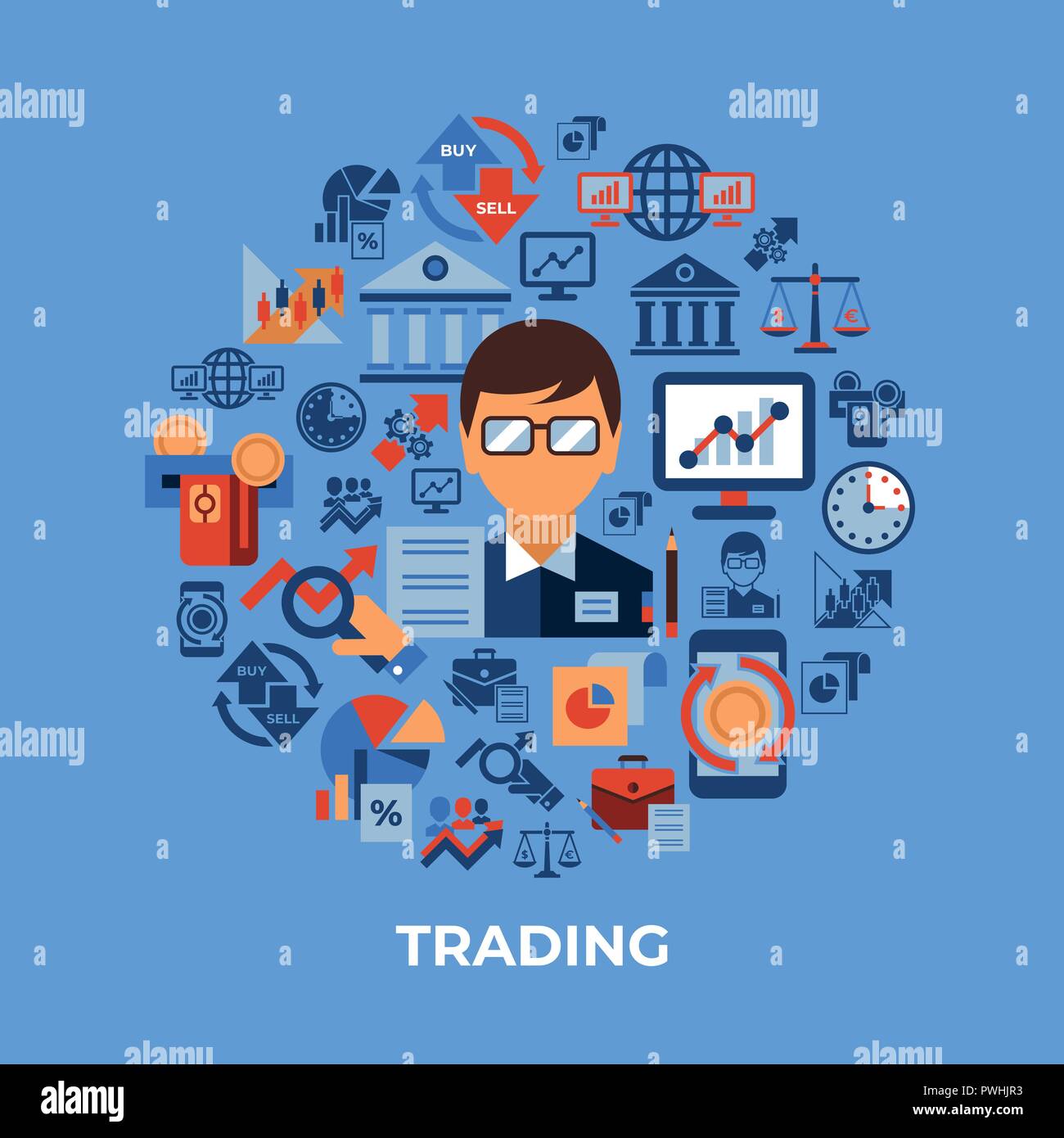 Digital vector financial trading market exchange simple icons set ...