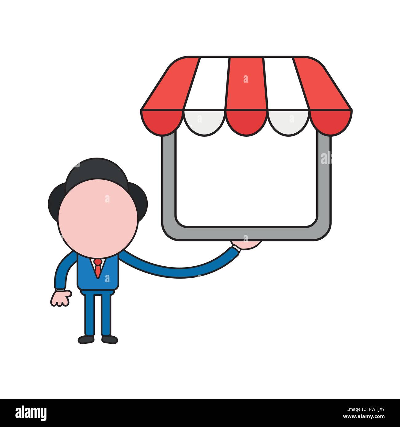 Vector illustration concept of businessman character holding shop store ...