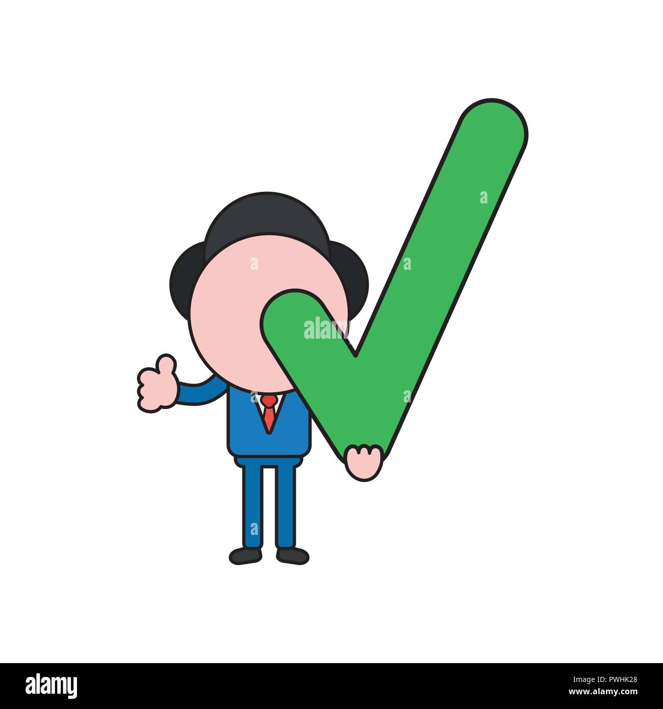 Vector illustration concept of businessman character holding check mark ...