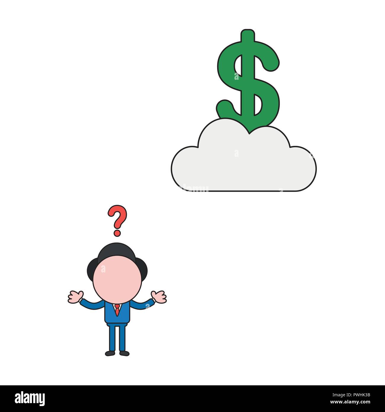 Vector illustration concept of businessman character confused at dollar ...