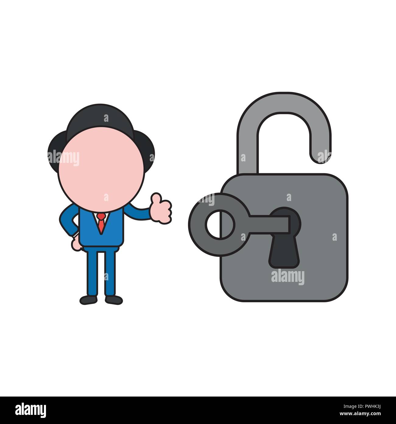 Vector illustration concept of businessman character unlocked padlock ...
