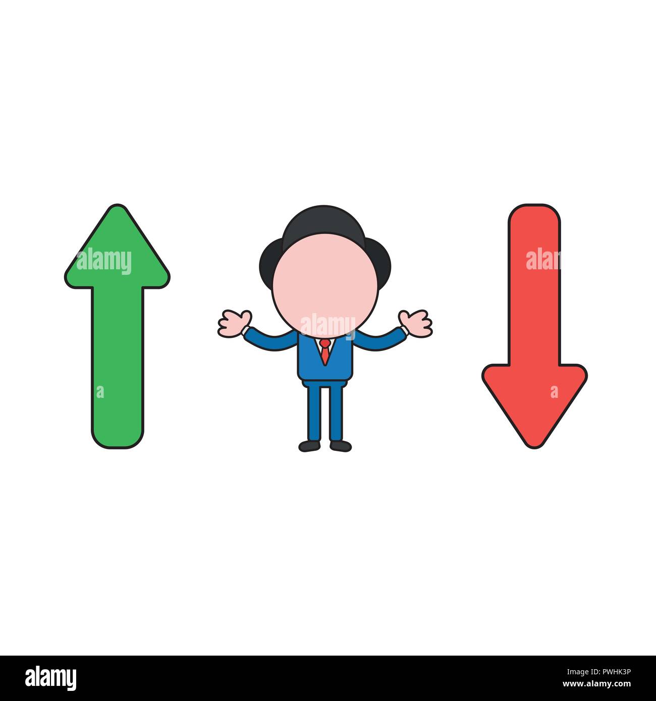 Vector illustration concept of businessman character between arrows ...