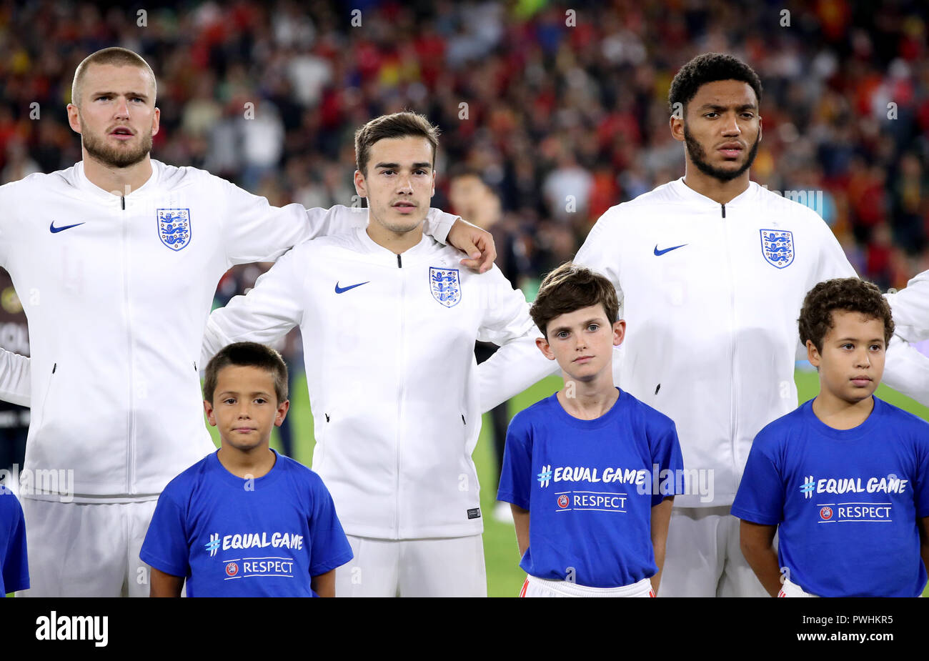 England's Eric Dier, Harry Winks and Joe Gomez line up with mascots ...