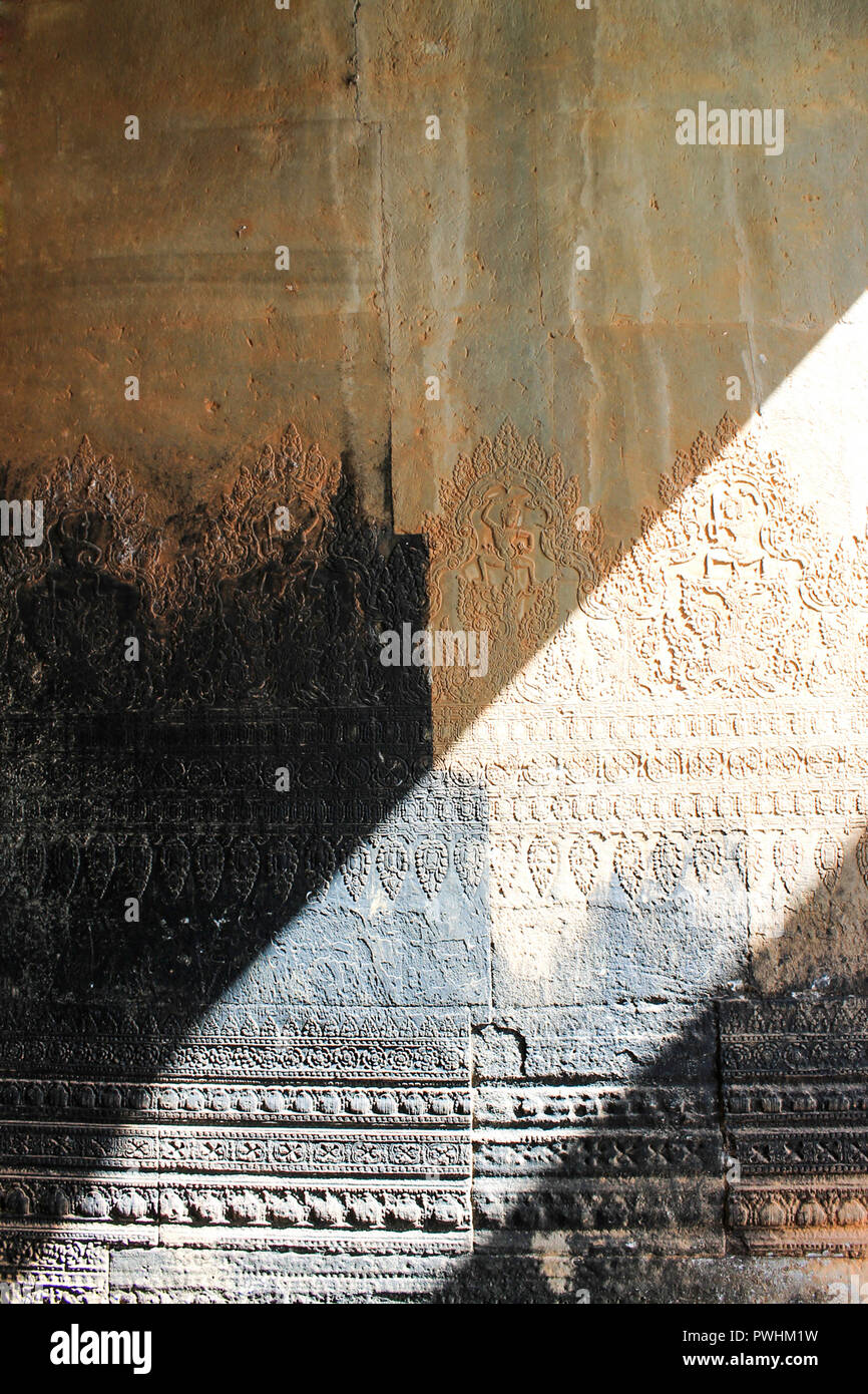 Wall drawings and hieroglyphs at Angkor Wat Temples, Cambodia Stock ...