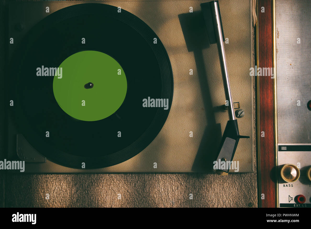 top view of old record player, image is retro filtered Stock Photo - Alamy