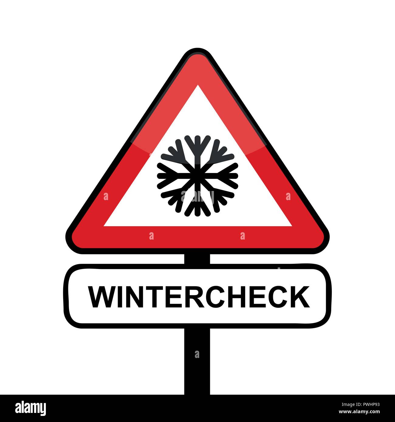 triangle road sign with snowflake icon winter check typography vector ...