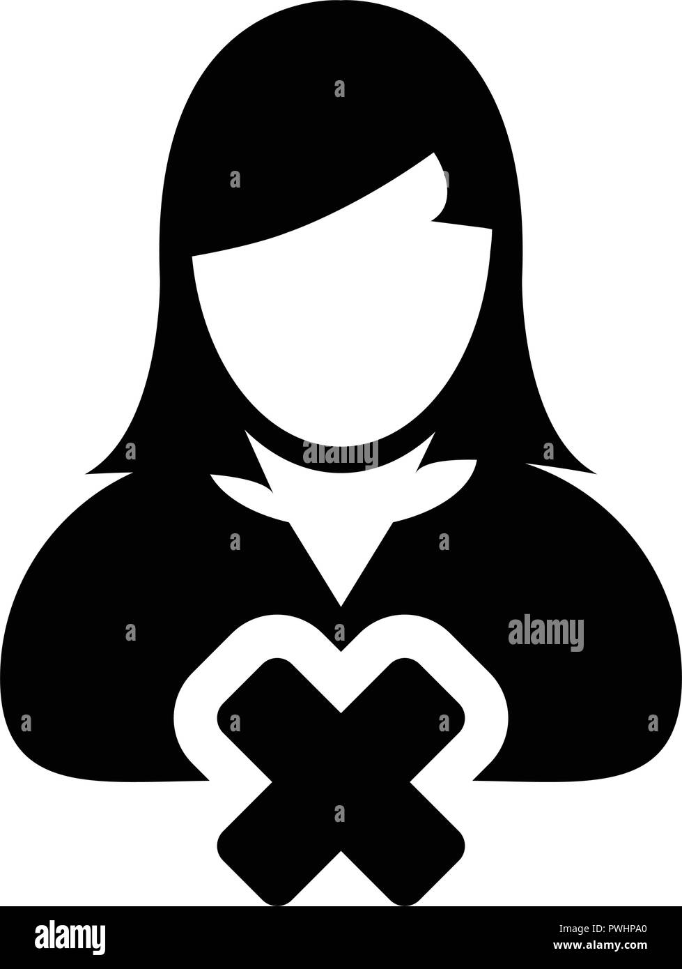 Delete Profile icon vector female user person avatar with close symbol ...