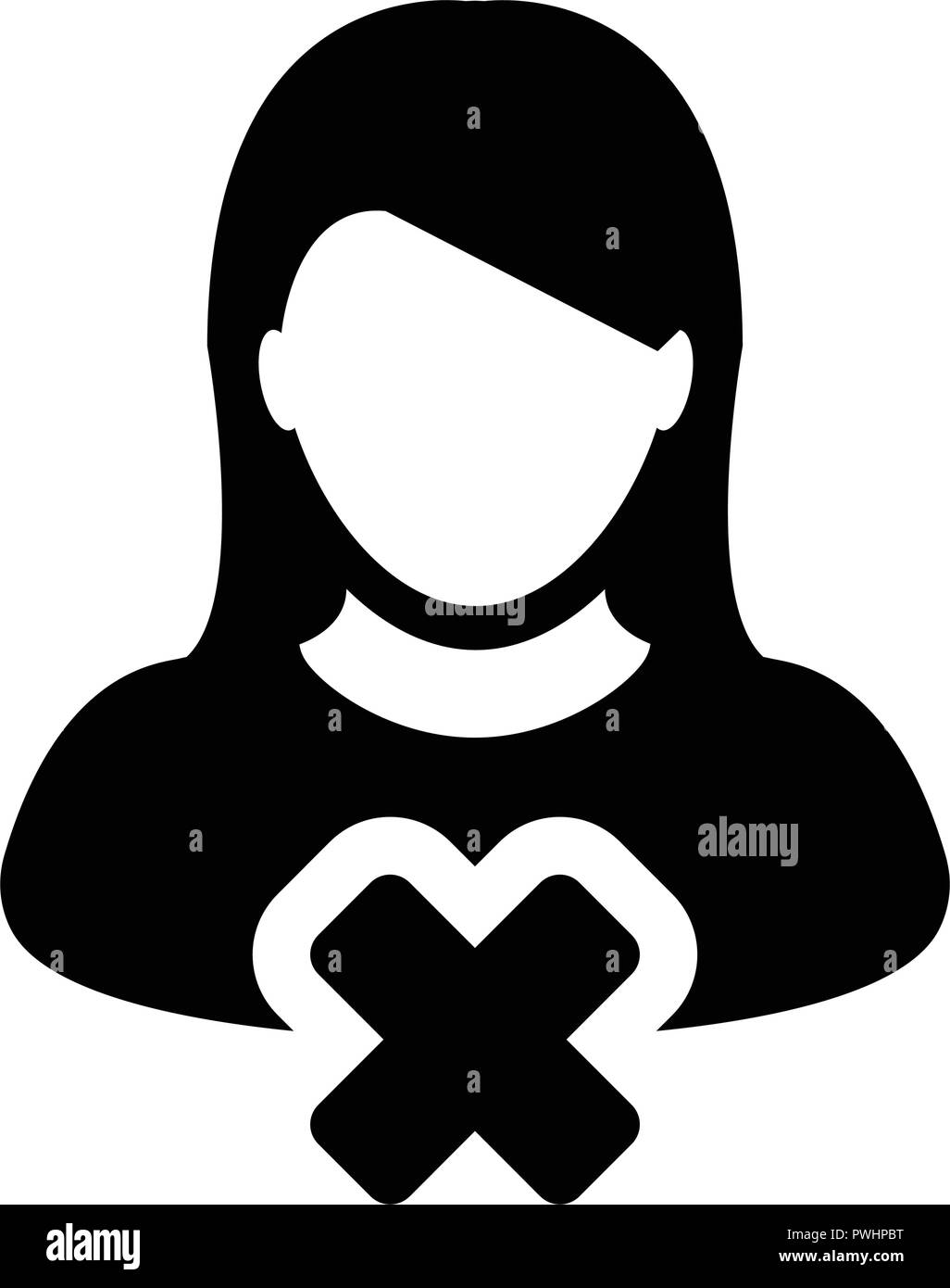Delete Profile icon vector female user person avatar with close symbol ...