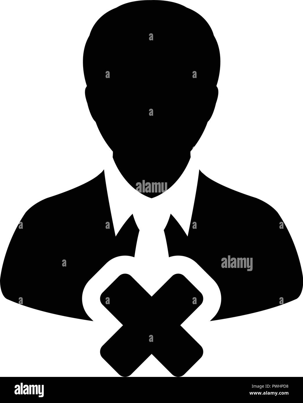 Close person icon vector male user profile avatar with delete symbol in ...