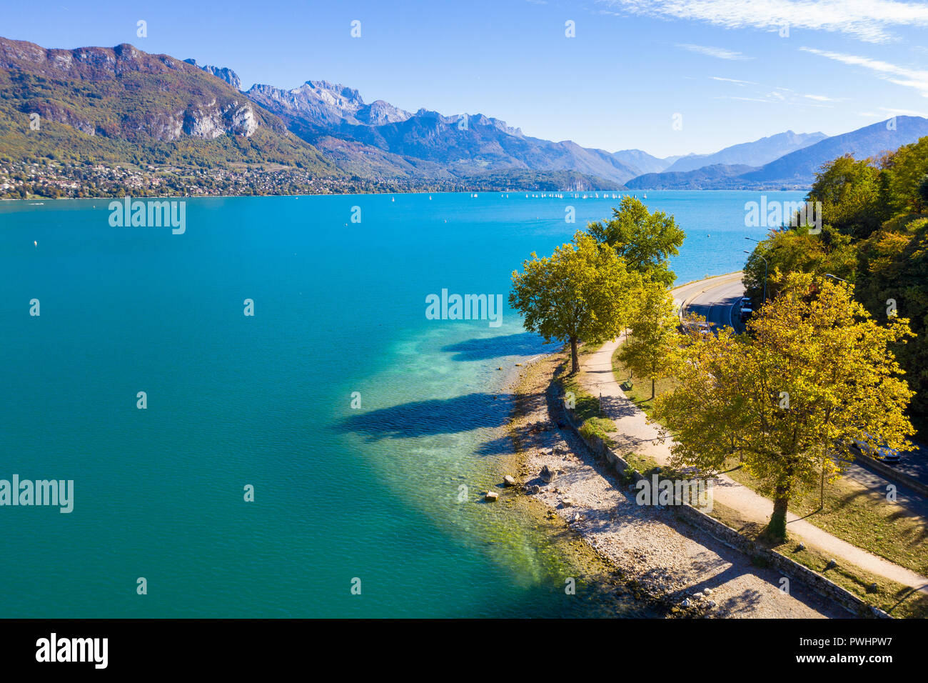 Aerial view of Annecy lake waterfront in France Stock Photo - Alamy