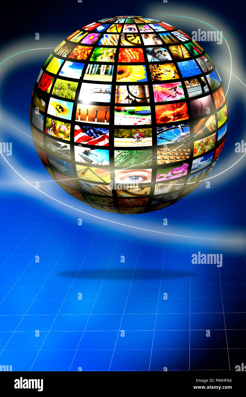 sphere with multiple screens, digital television concept Stock Photo ...
