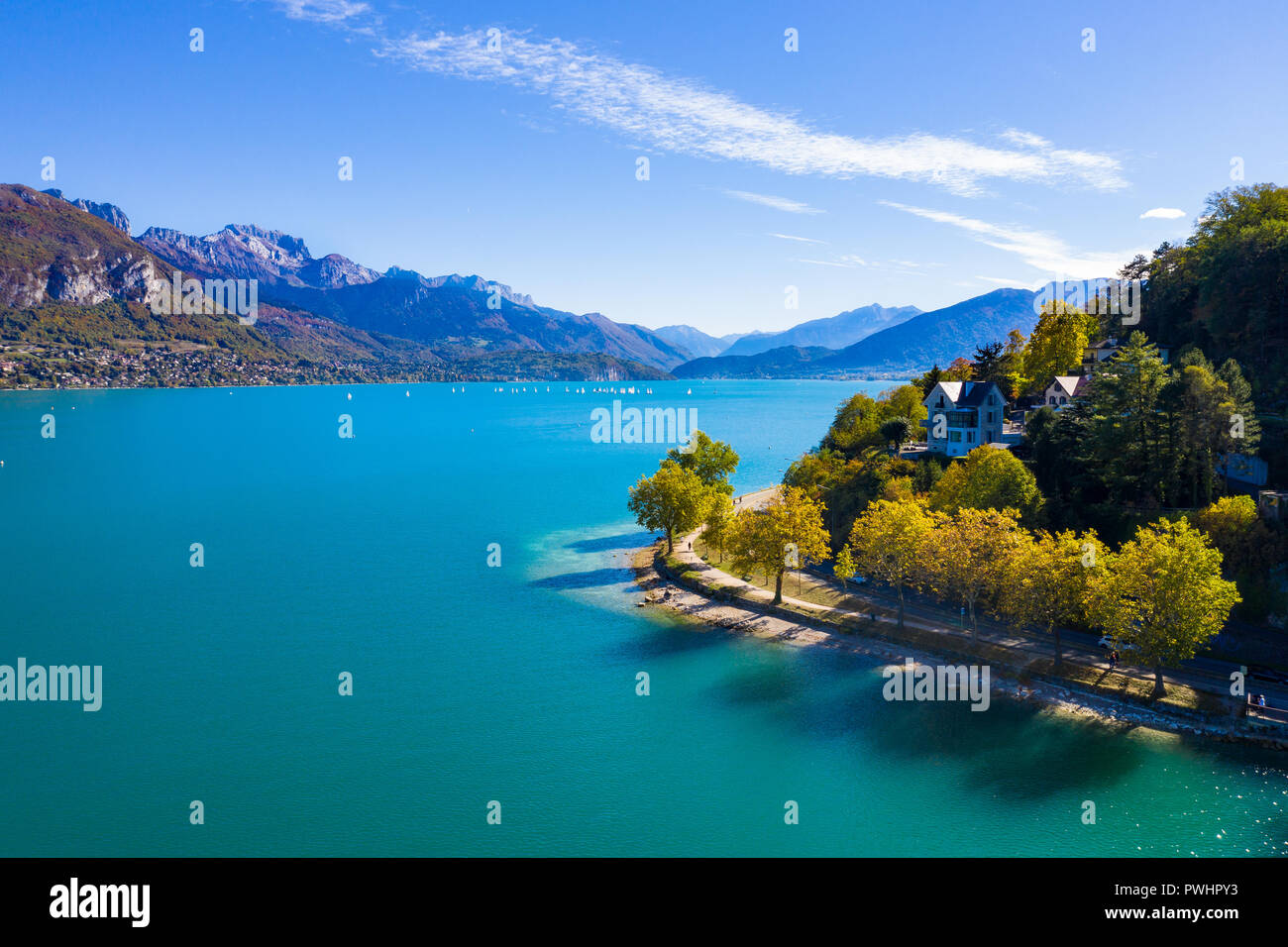 Aerial view of Annecy lake waterfront in France Stock Photo - Alamy