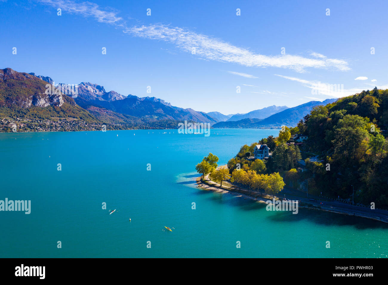 Aerial view of Annecy lake waterfront in France Stock Photo - Alamy