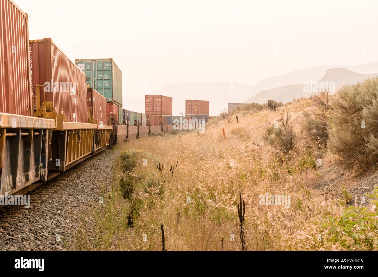 Intermodal Cargo Train on CN Rail, Kamloops, British Columbia, Canada ...