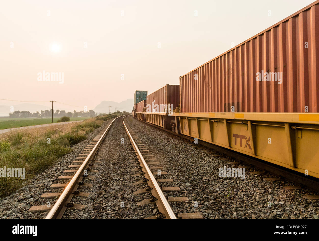 Intermodal Cargo Train on CN Rail, Kamloops, British Columbia, Canada ...