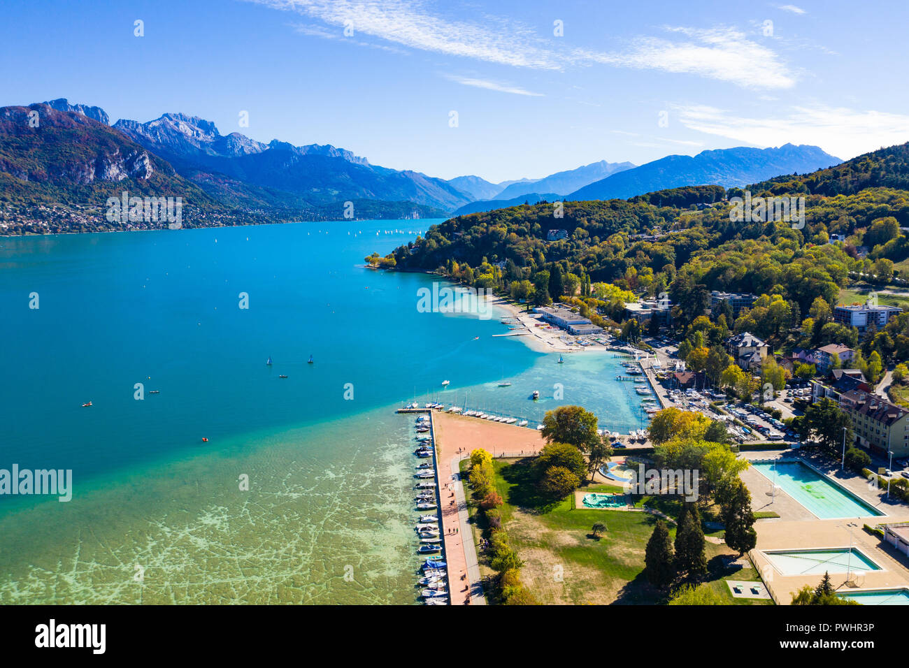 Aerial view of Annecy lake waterfront in France Stock Photo - Alamy