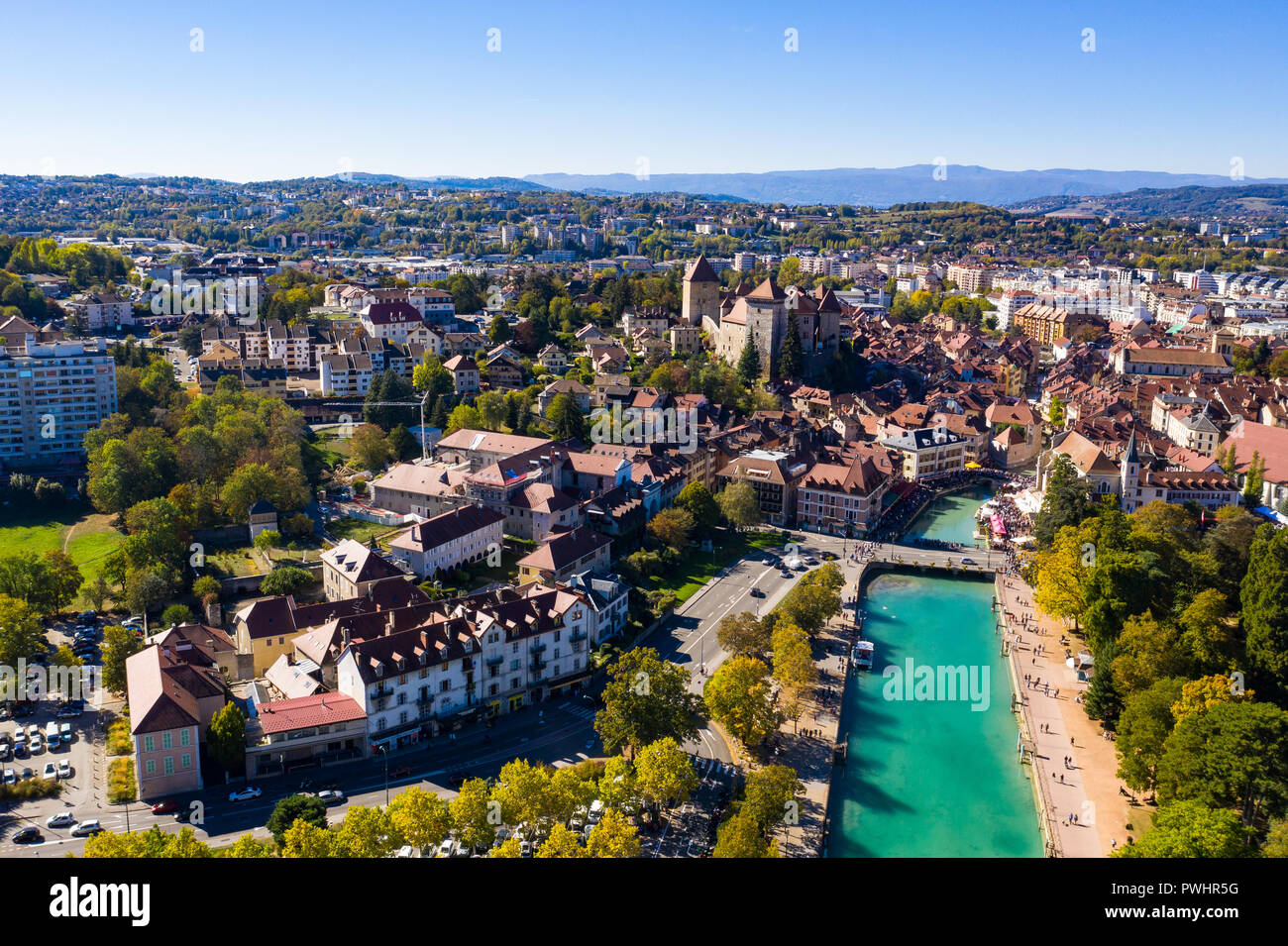 Aerial view of Annecy lake waterfront in France Stock Photo - Alamy