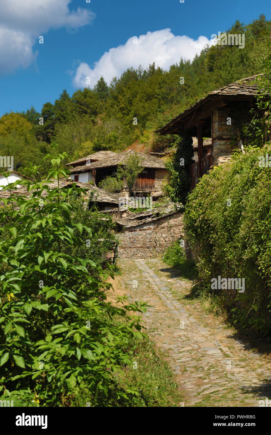 Stone house with stone fence in the Village of Leshten. Historical ...